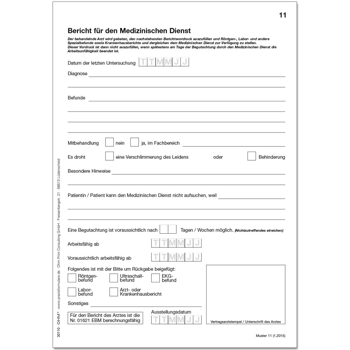 Bericht für den Medizinischen Dienst Muster 11