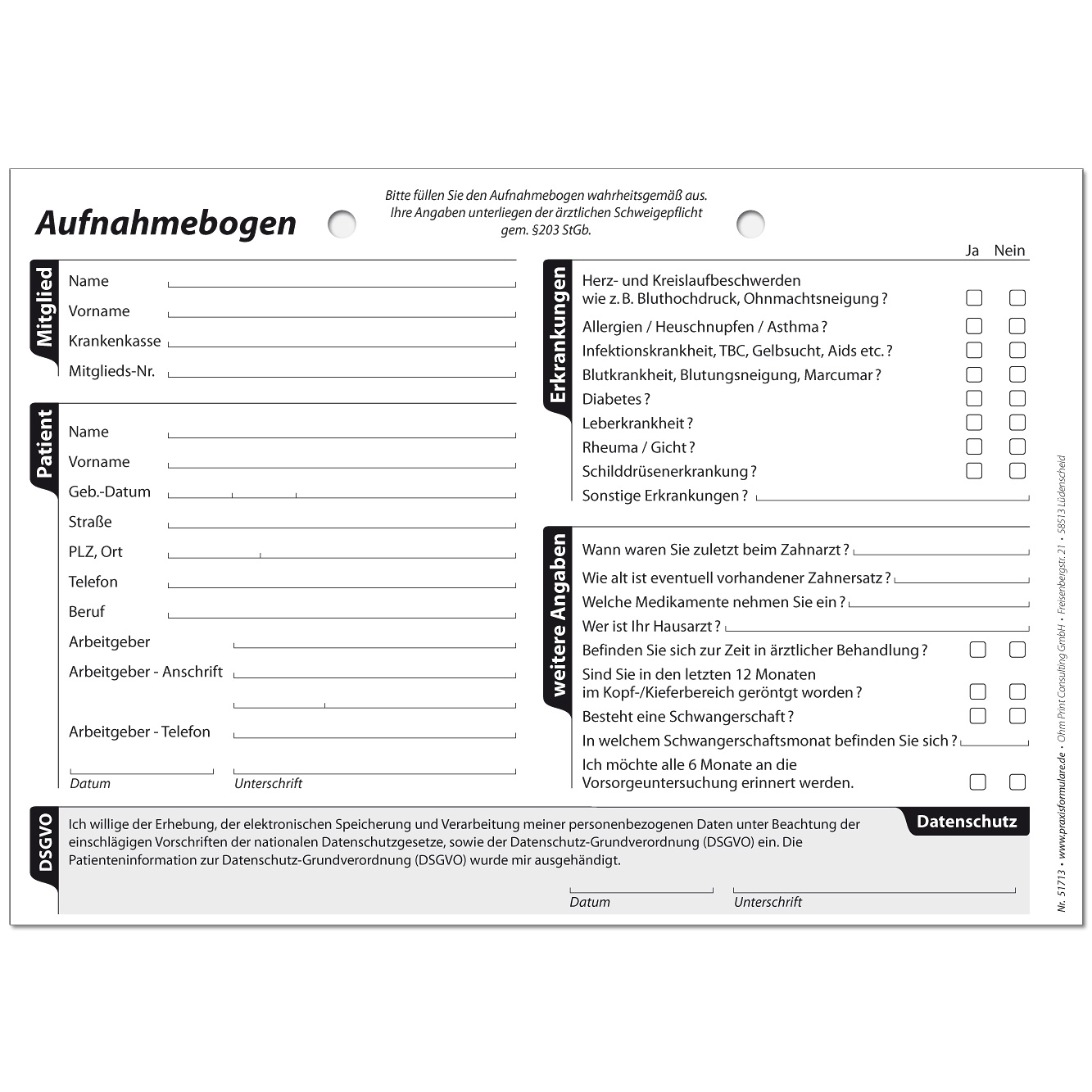 Anamnese DIN A5 DSGVO-konform 51713