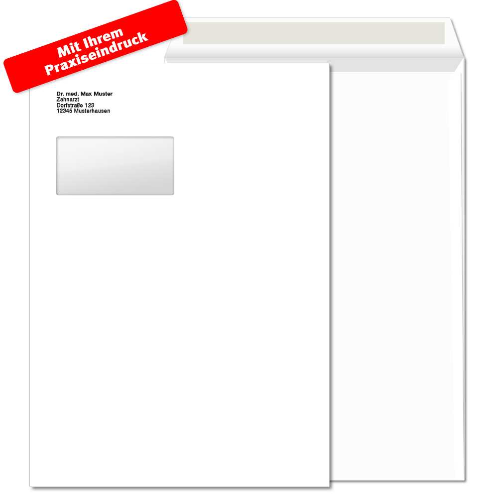 DIN C4 Briefumschlag mit Fenster mit Praxiseindruck